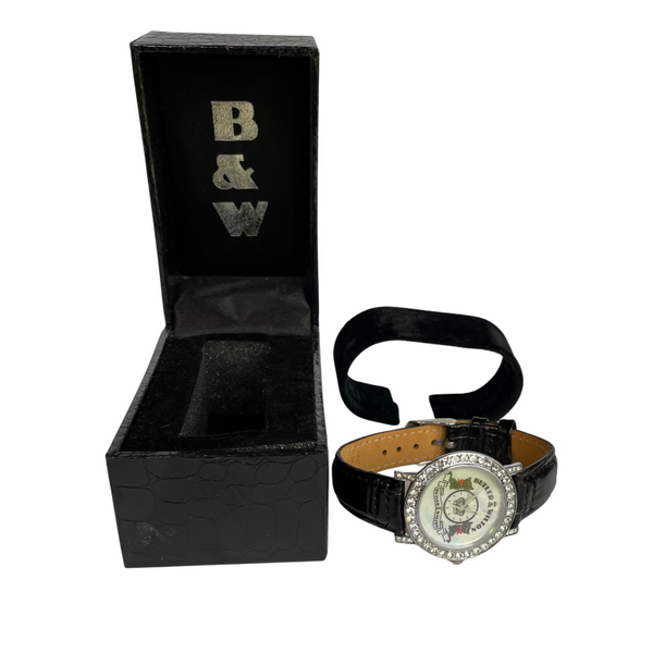 Butler & Wilson Black Cat Watch with Leather Strap, Unworn - Annabel James